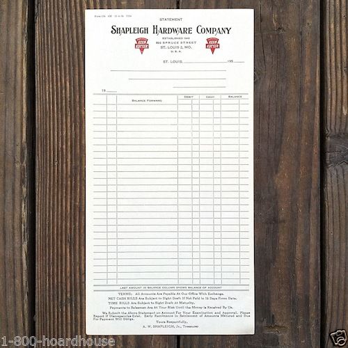 KEEN KUTTER SHAPLEIGH HARDWARE Invoice Receipts 1950s ...