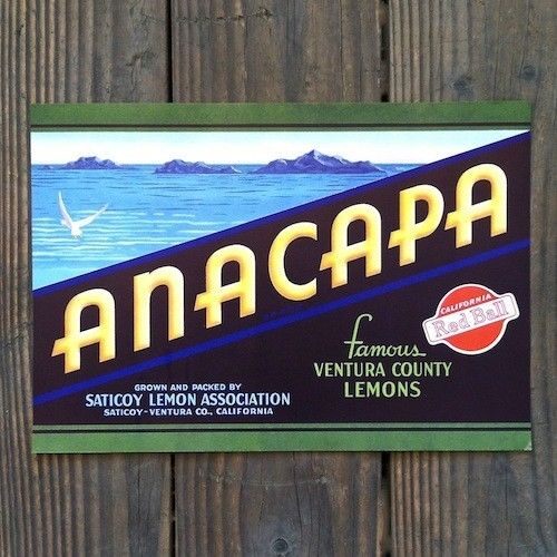 Original ANACAPA LEMON CITRUS CRATE Label Saticoy Ventura Co Californi ...