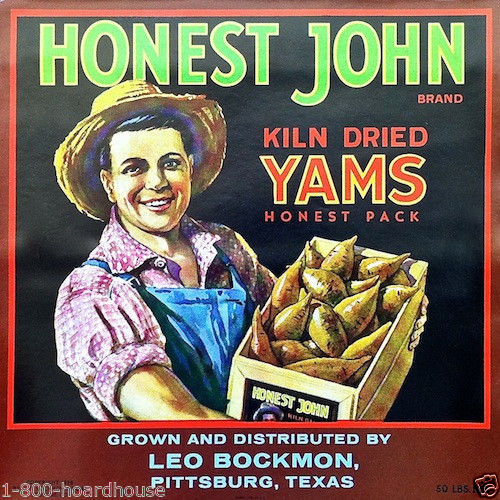 HONEST JOHN YAMS Vegetable Crate Box Label 1926 – BestLittleHoardHouse